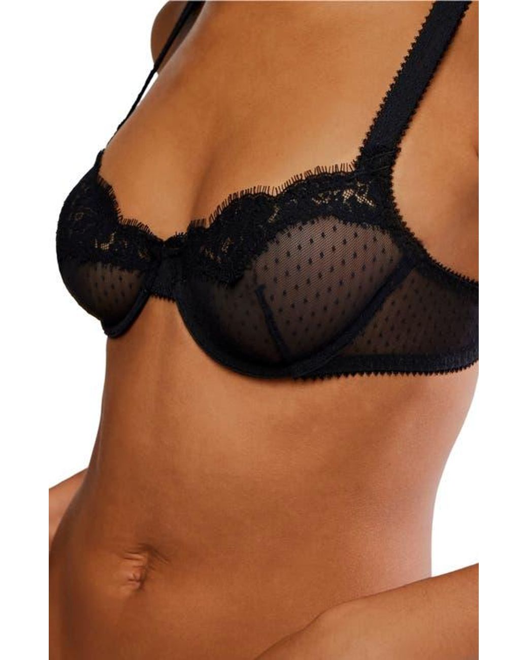 Free People Fiona Underwire Lace Demi Bra in Black | Lyst