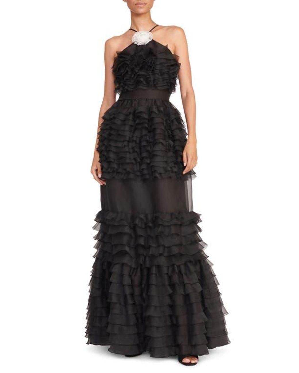 STAUD Florian Tiered Ruffle Organza Gown in Black | Lyst