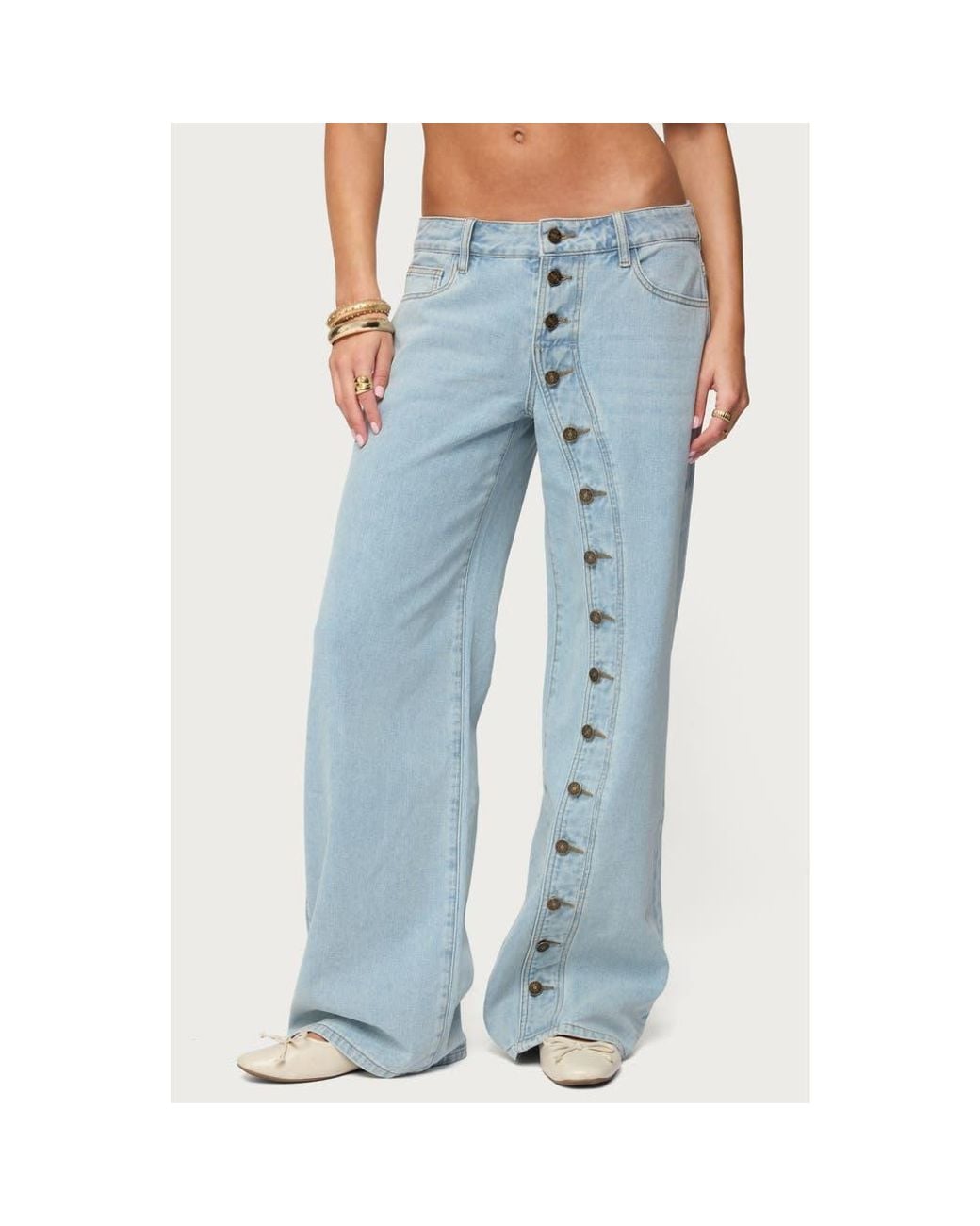 Edikted Adison Button Fly Low Rise Baggy Jeans in Blue | Lyst