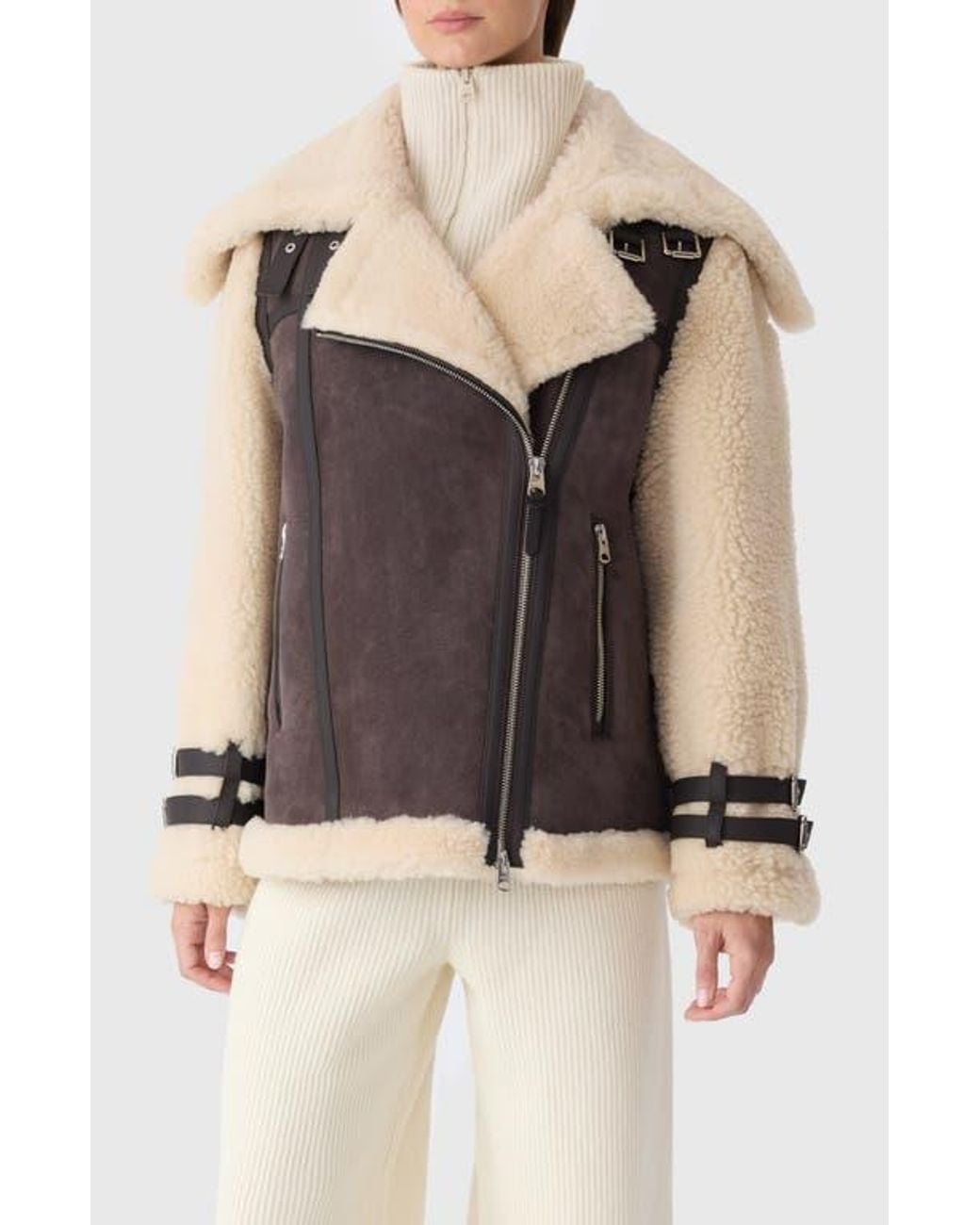 Mackage Rhoslyn Oversize Genuine Shearling Moto Jacket | Lyst