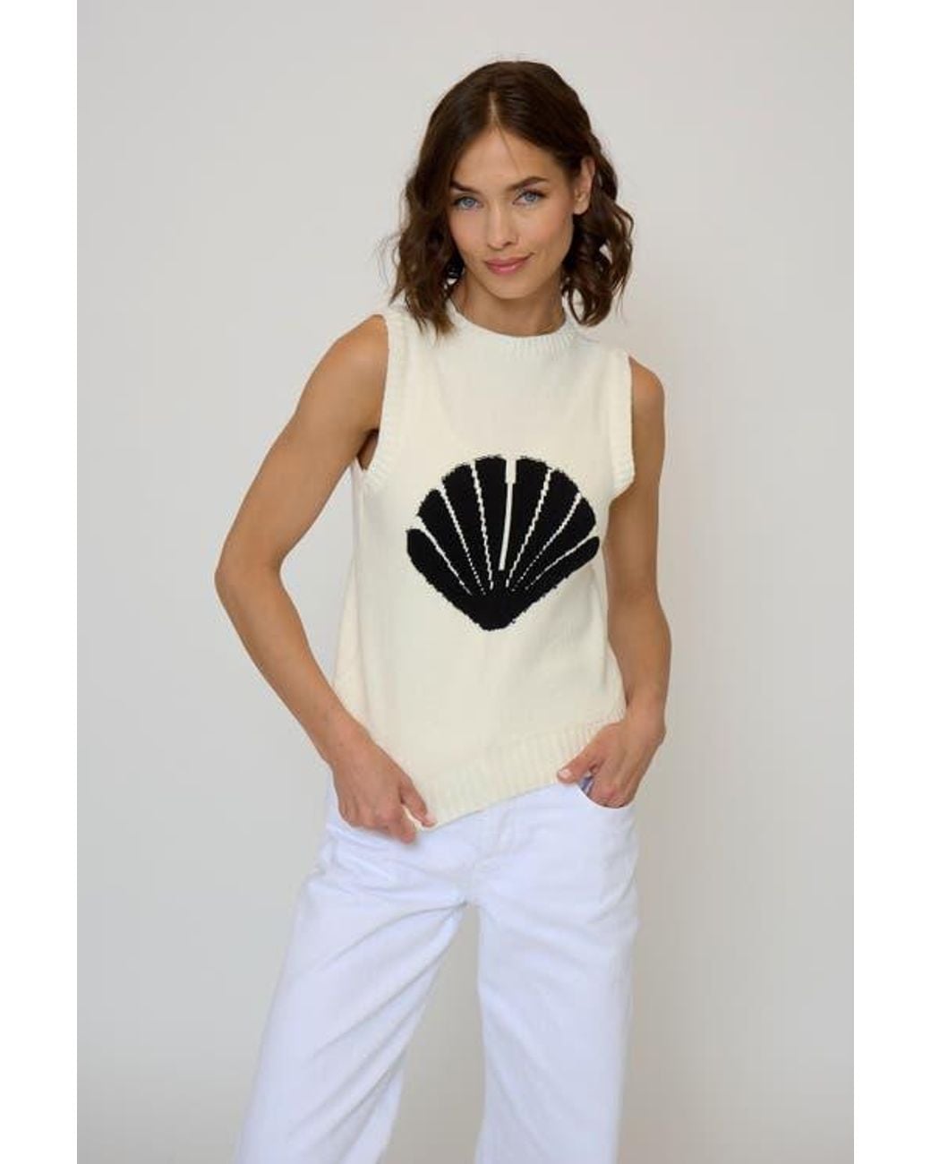 Central Park West Evie Shell Print Tank in White | Lyst