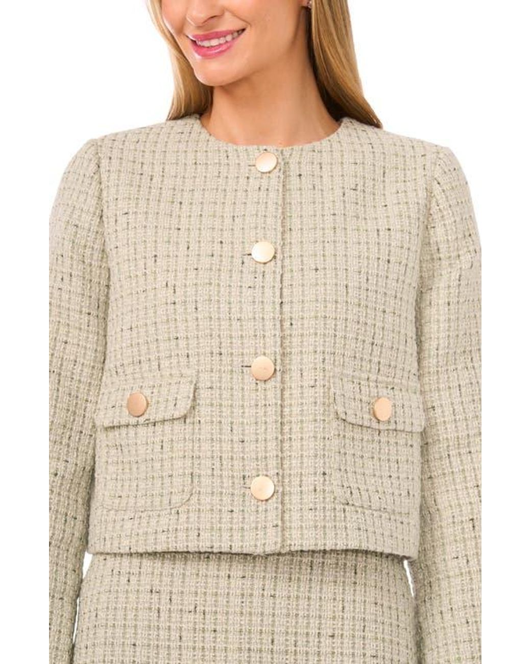 Halogen® Metallic Tweed Jewel Collar Jacket in Natural | Lyst