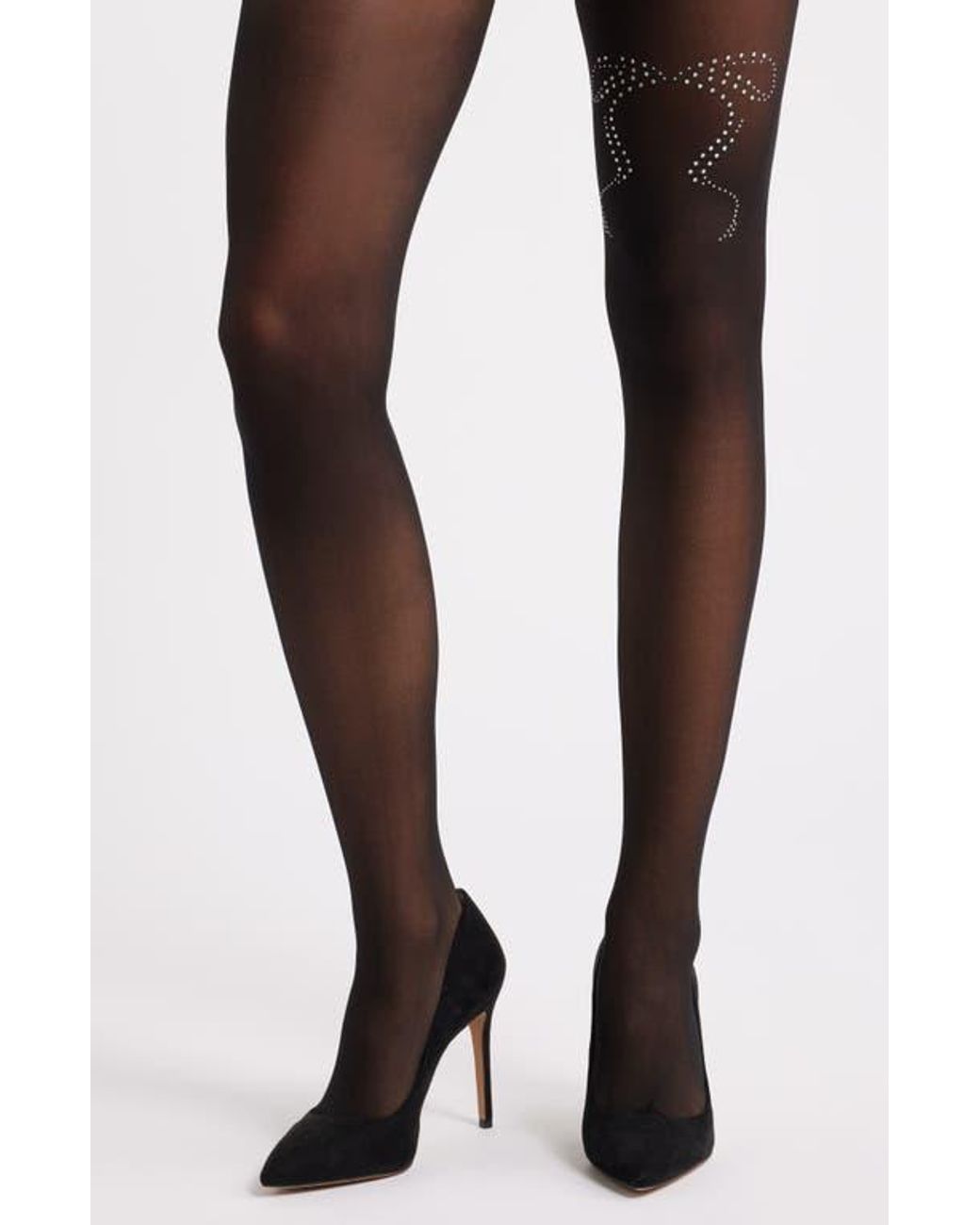 High Heel Jungle Crystal Bow Tights in Black | Lyst