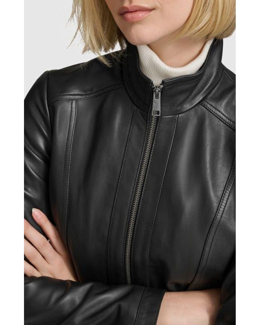 Andrew Marc Rowan Leather Racer Jacket in Black | Lyst