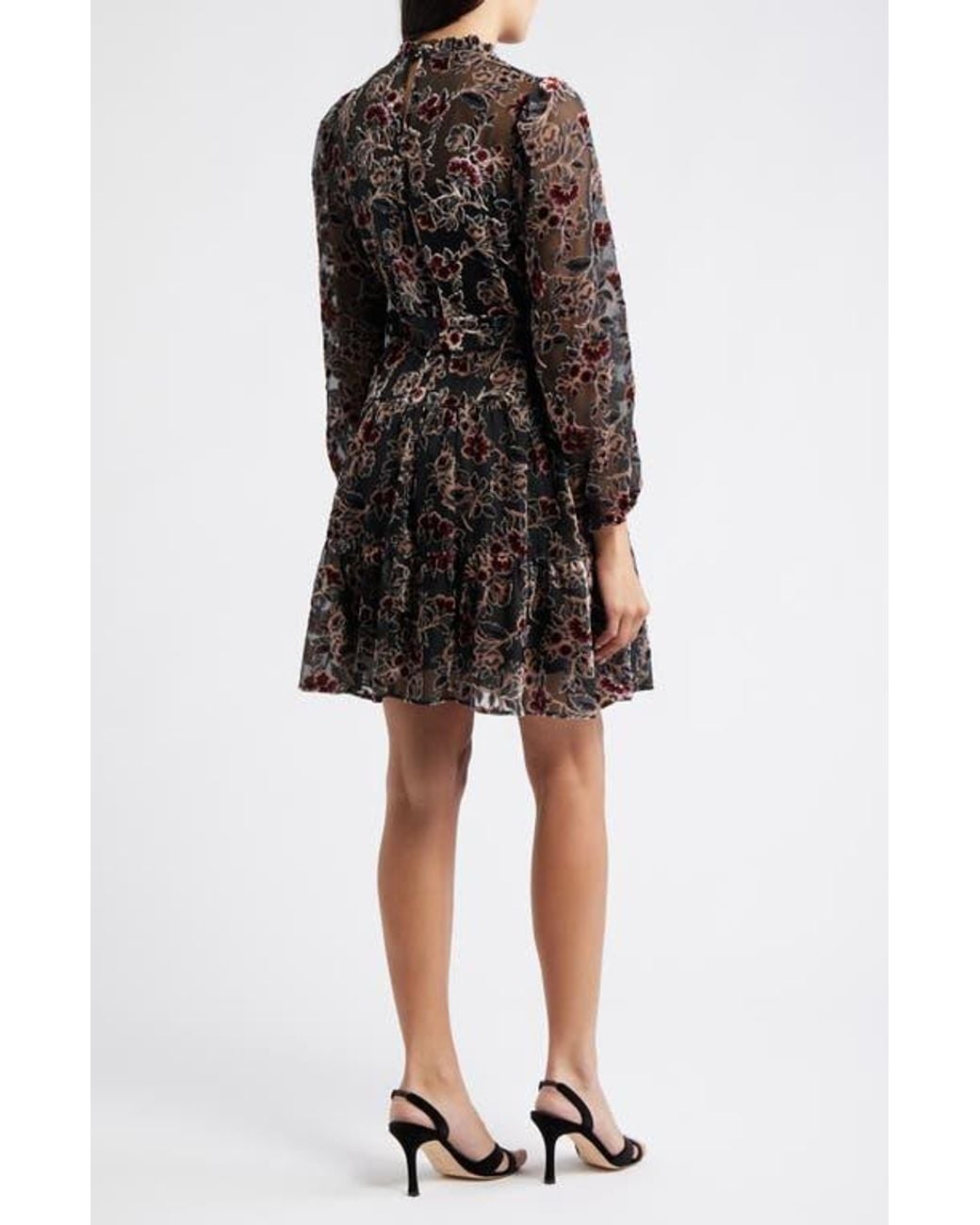 Julia Jordan Burnout Velvet Floral Long Sleeve Fit & Flare Dress in ...