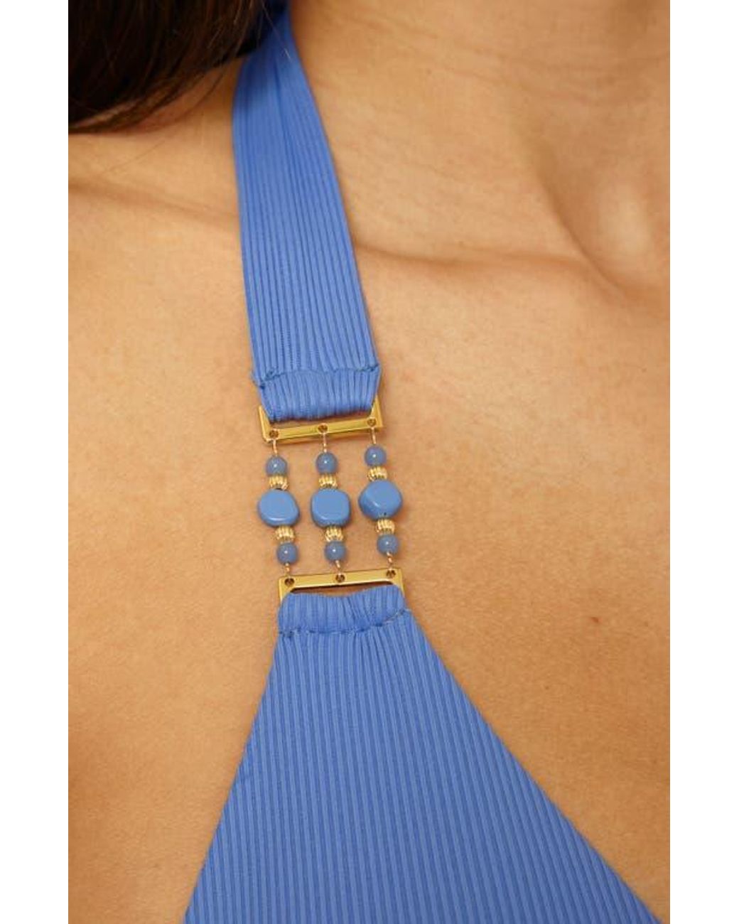 Becca Modern Edge Rib Triangle Bikini Top in Blue | Lyst
