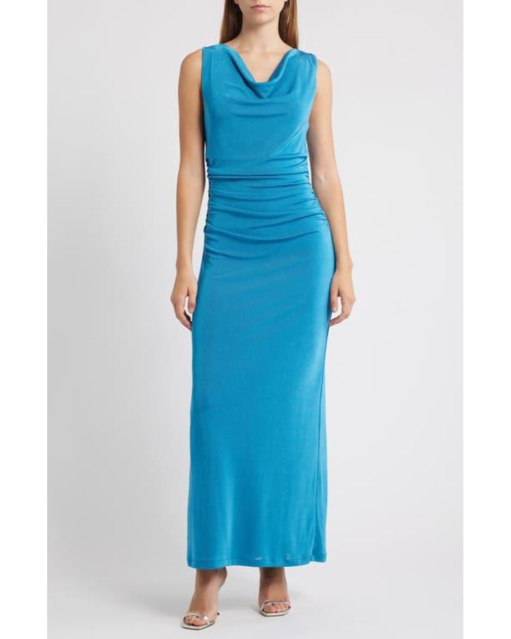 Wayf Murphy Cowl Neck Gown in Blue | Lyst