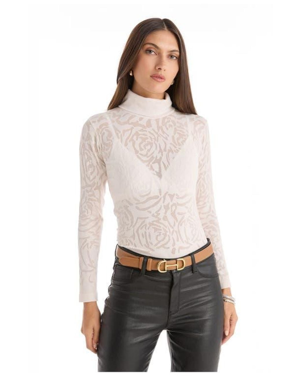 The Noli Shop Alina Rose Turtleneck Top in Natural | Lyst