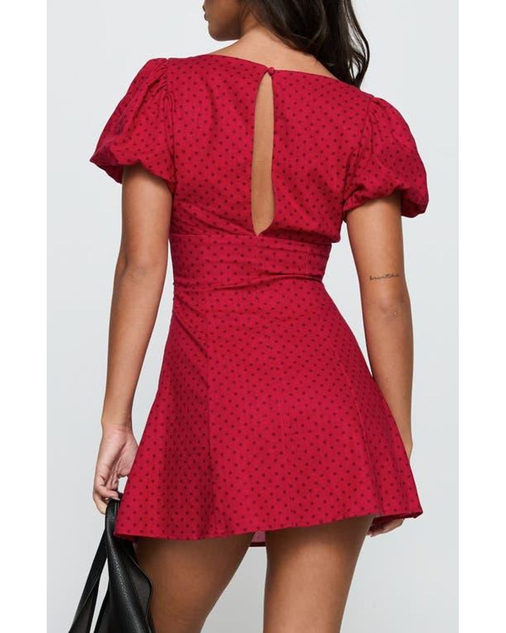 Princess Polly Beloved Polka Dot Puff Sleeve Linen Blend Minidress in ...