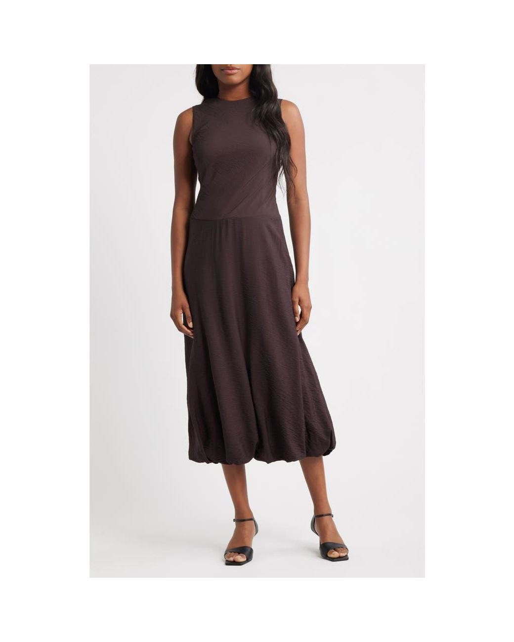 Mango Terra Puffed Hem Midi Dress in Brown | Lyst