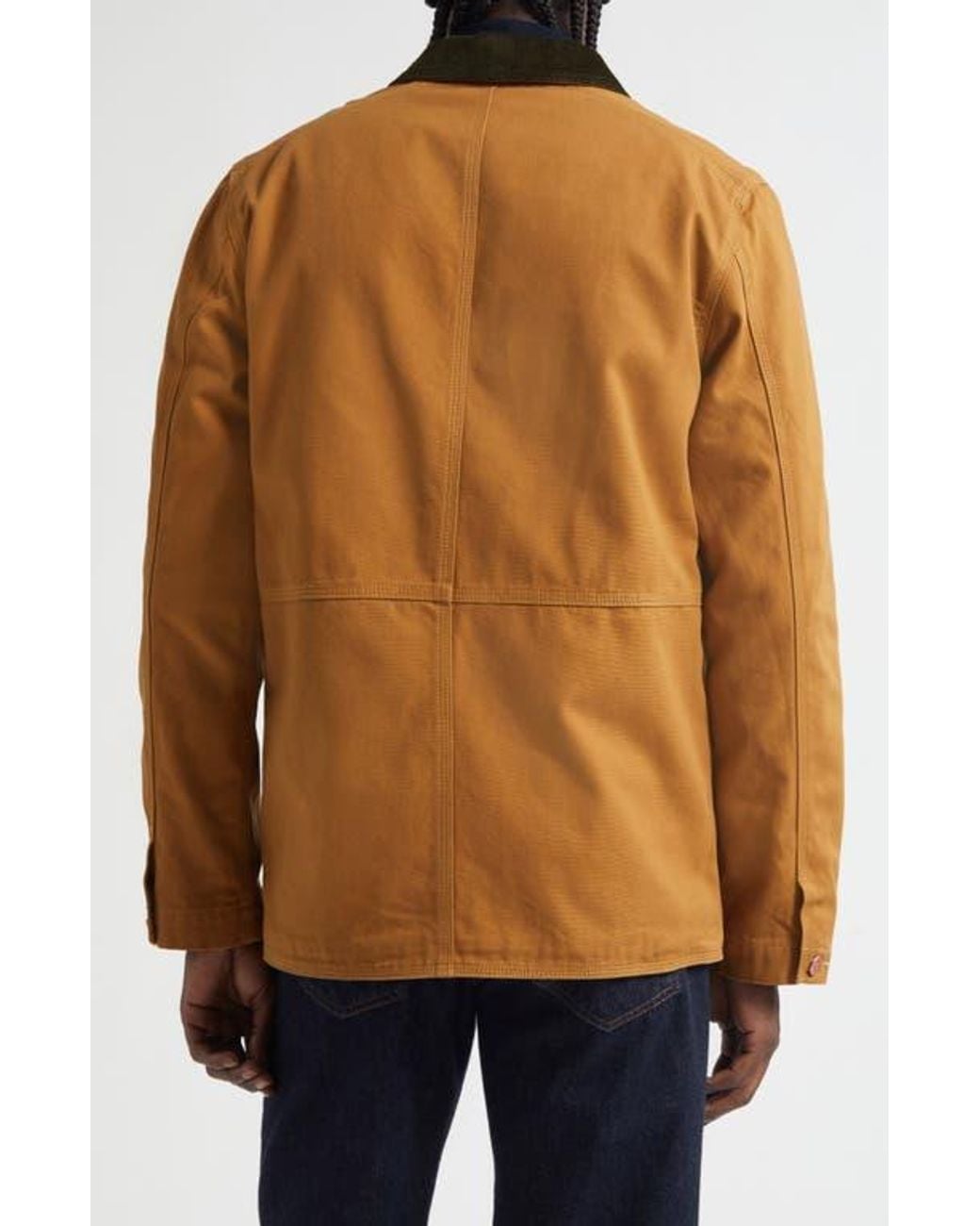 Drake's Check Lined Cotton Canvas Welder Chore Jacket in Brown for Men ...