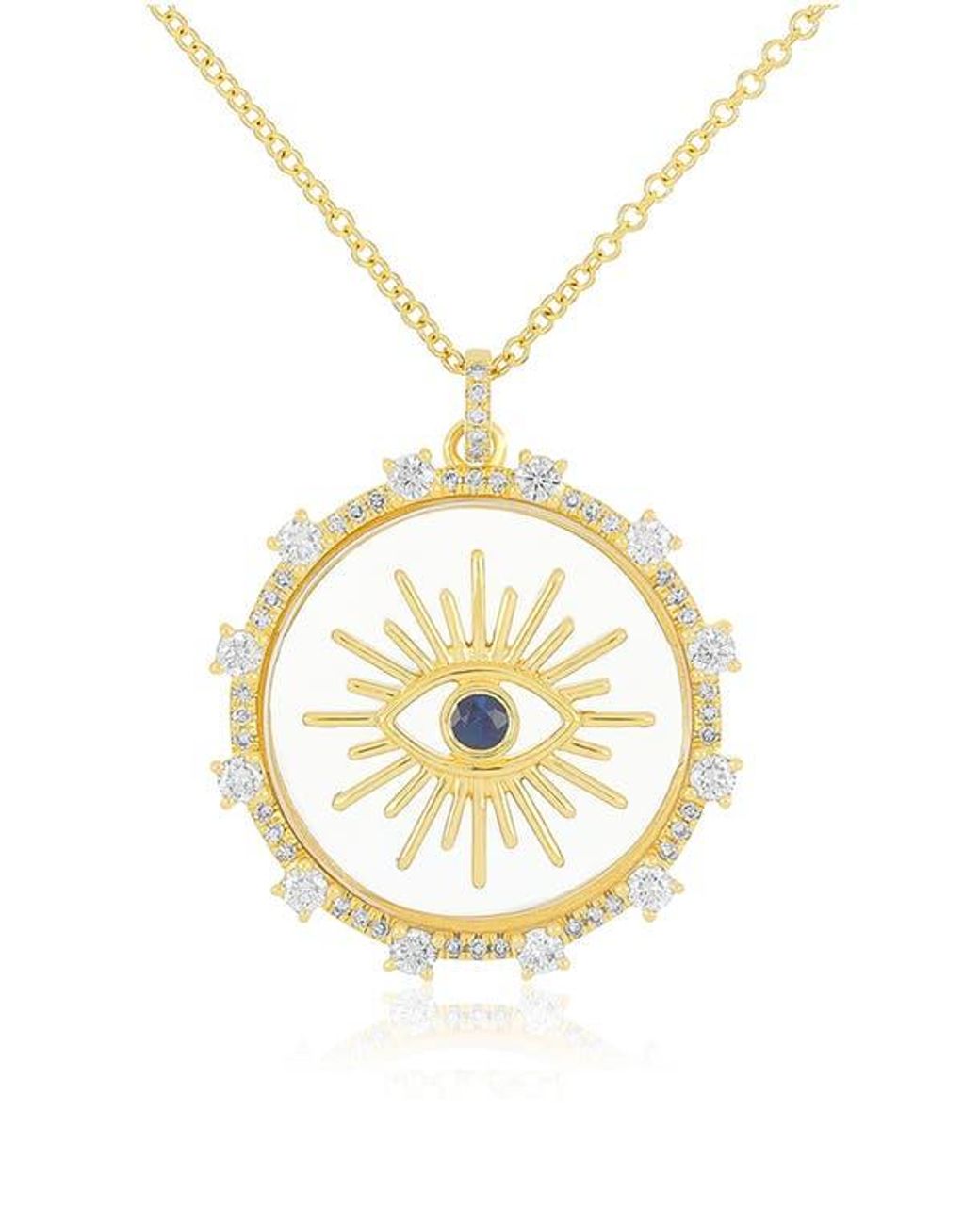 EF Collection 14K Diamond & Sapphire Floating Evil Eye Pendant Necklace ...