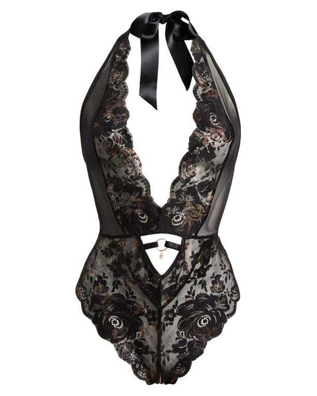 Coquette Lace Open Gusset Teddy in Black | Lyst