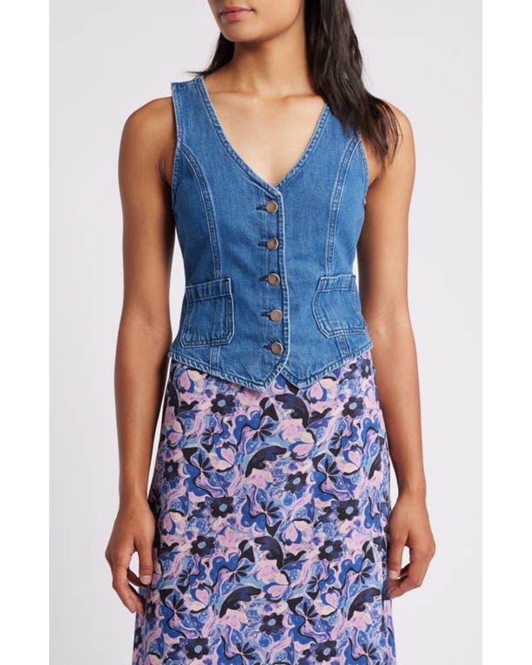 Marine Layer Daisy Denim Vest in Blue | Lyst