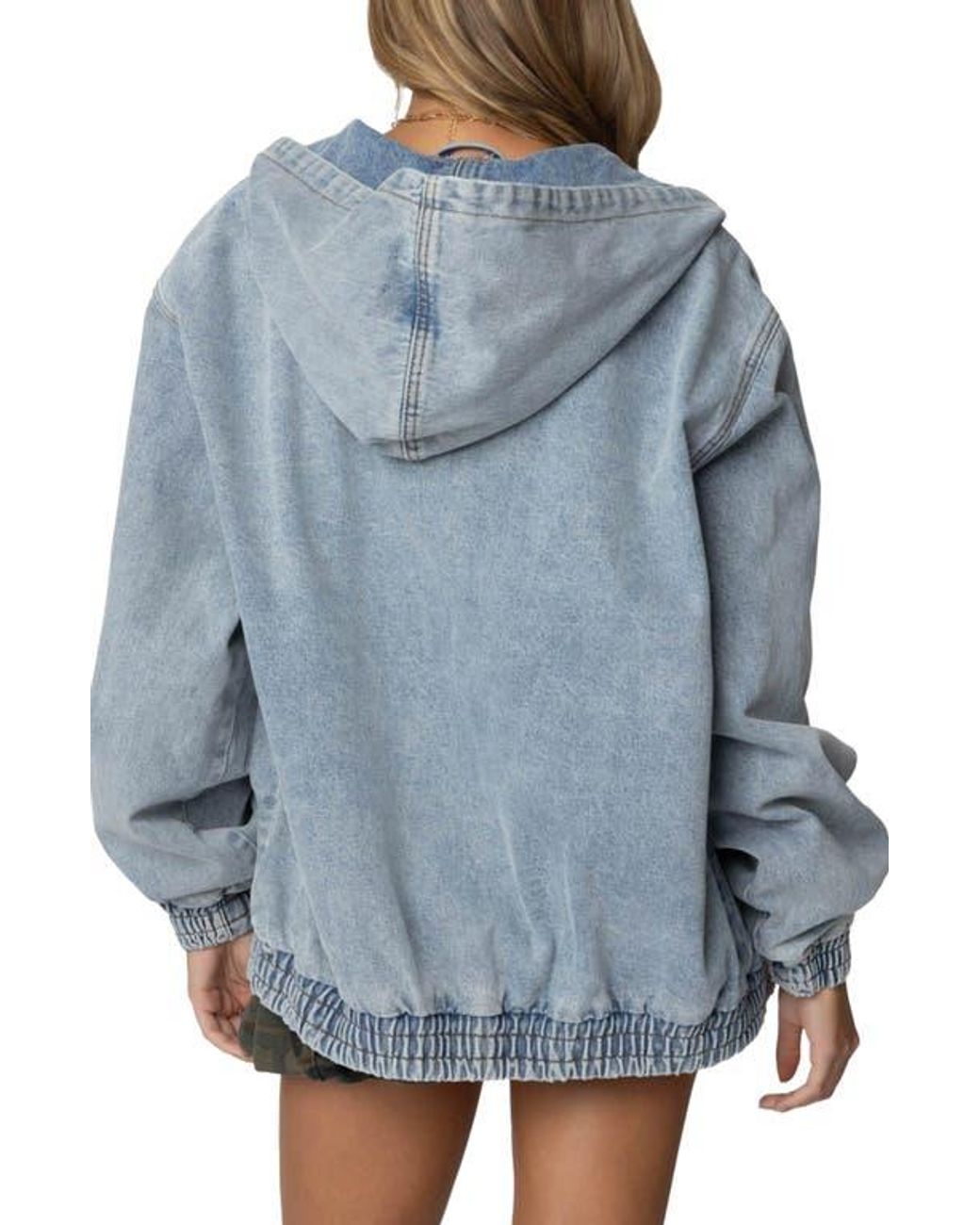 Edikted Front Zip Denim Hooded Jacket in Gray | Lyst
