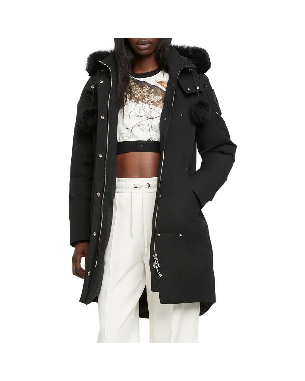 Moose Knuckles Stirling Down Parka With Genuine Shearling Trim in Black ...