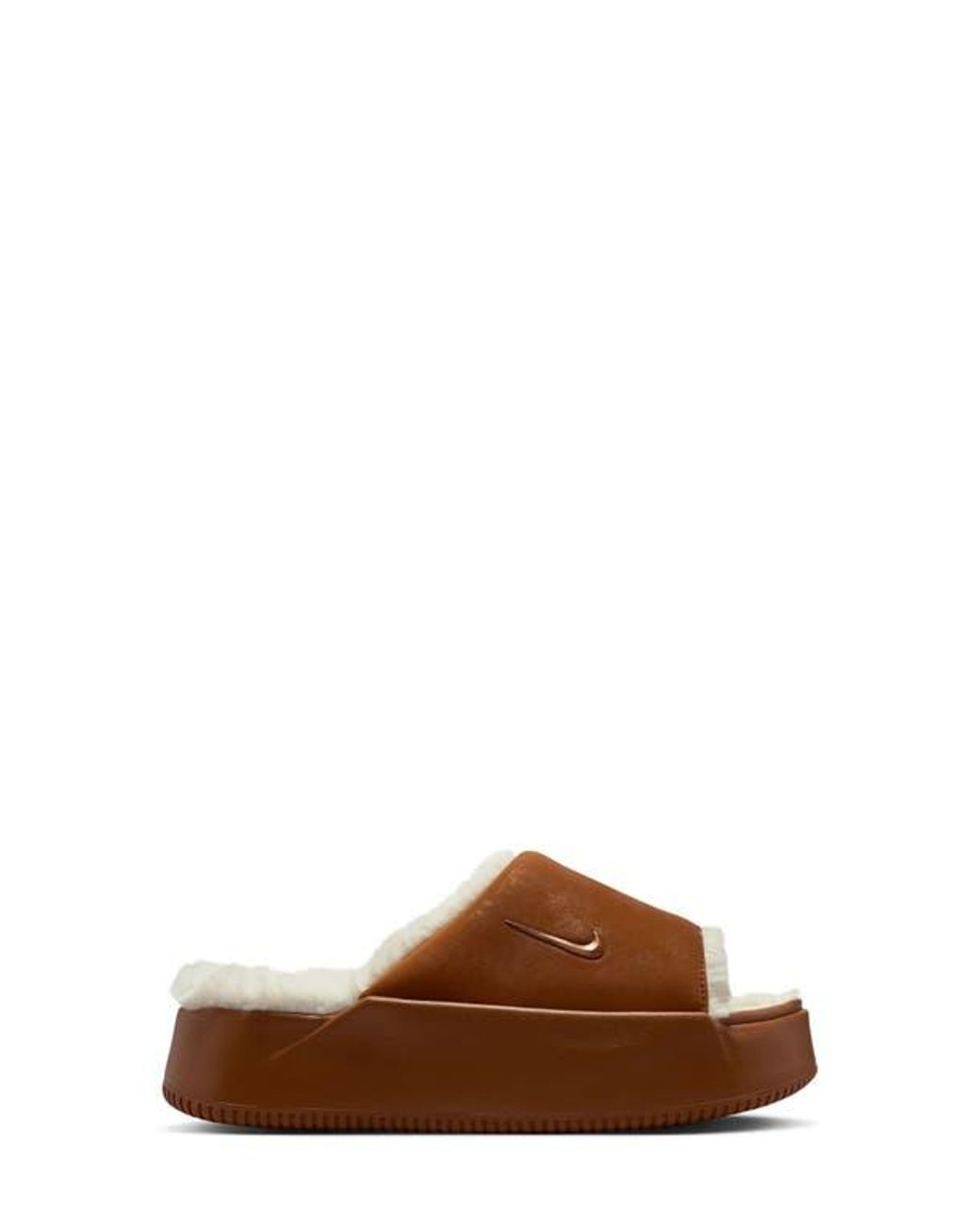 Nike Calm Elevation Faux Fur Lined Platform Slide in Brown | Lyst