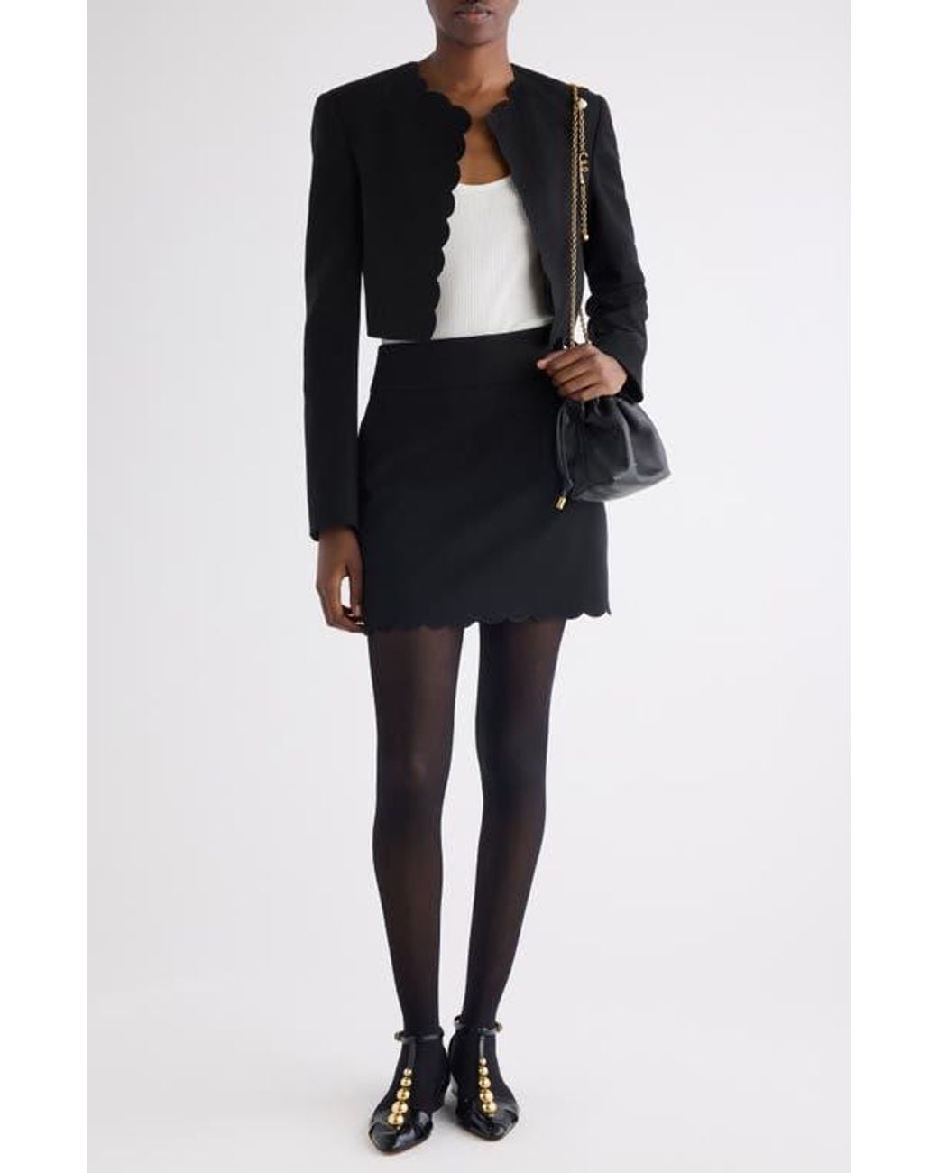 Chloé Scallop Edge Spencer Jacket in Black | Lyst