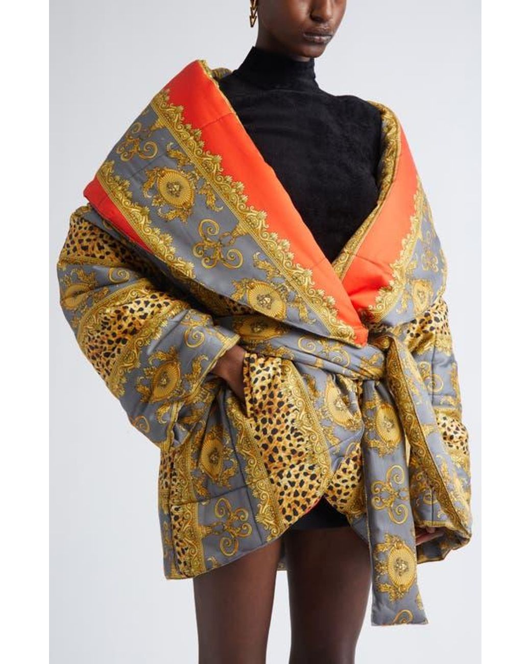 Versace Reversible Belted Cheetah Stripe Wrap Puffer Jacket | Lyst