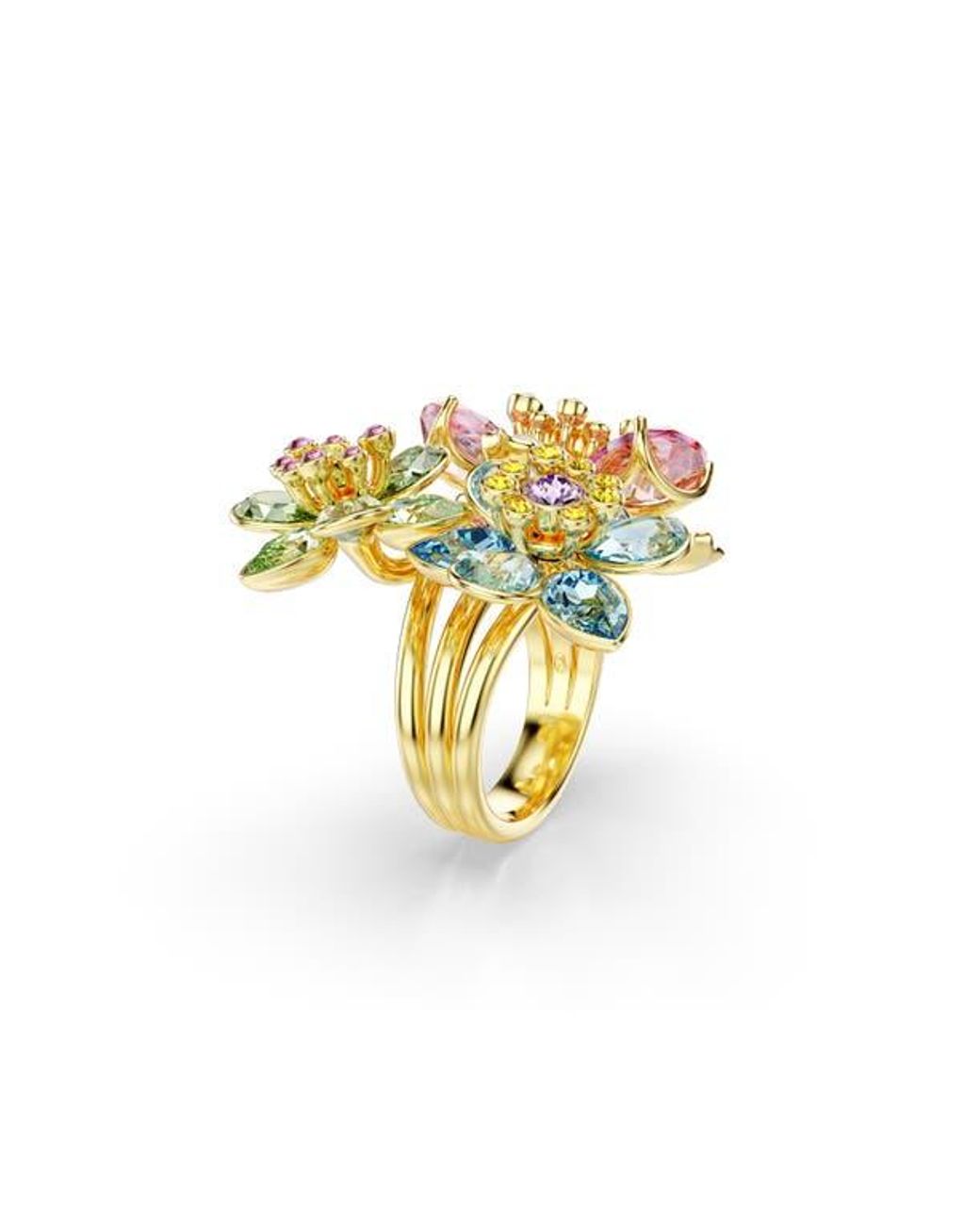 Swarovski Idyllia Triple Crystal Flower Cocktail Ring in White | Lyst