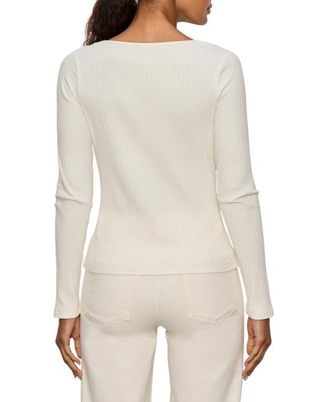 Sanctuary Stripe Button Front Long Sleeve Rib Top in White | Lyst