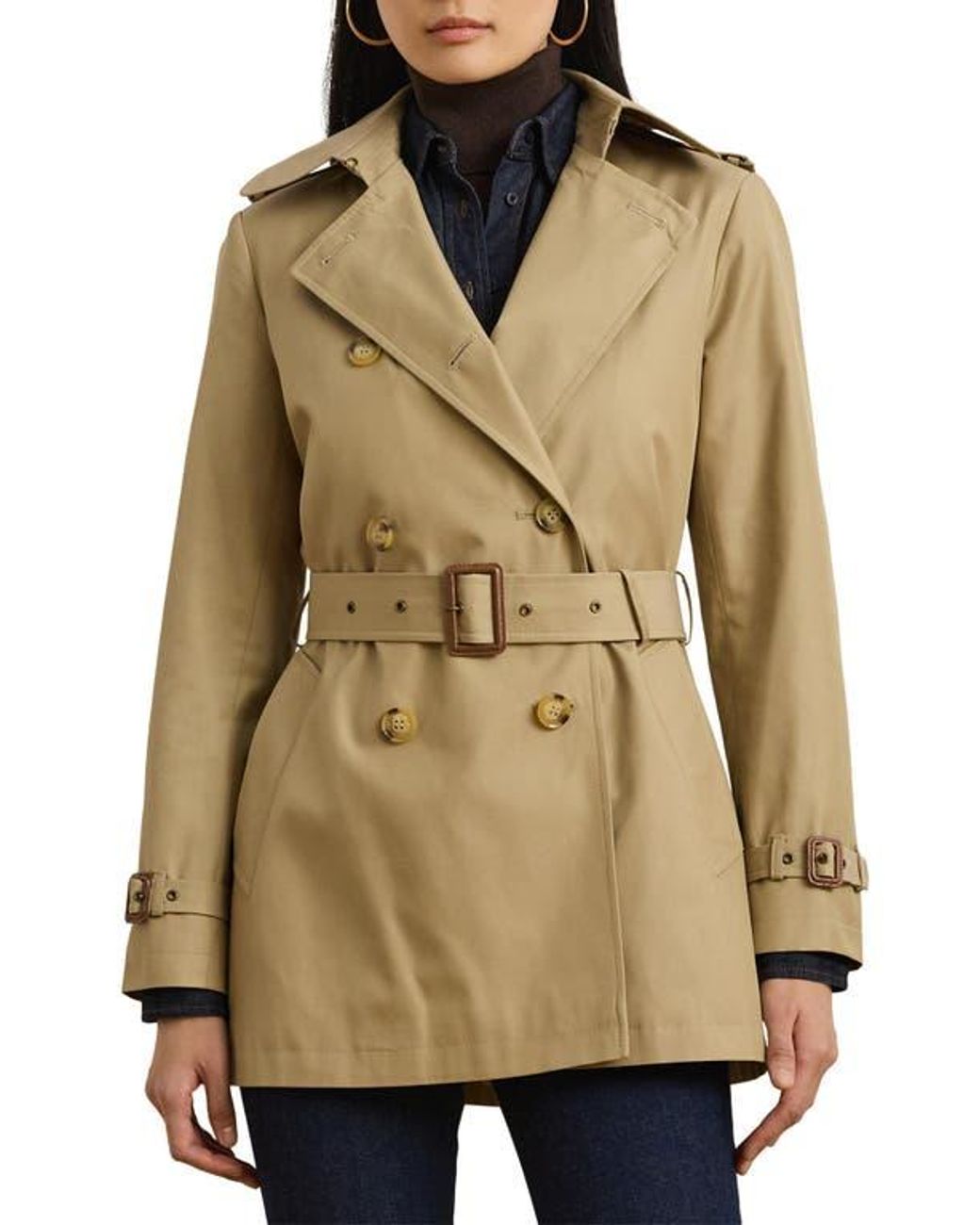 Ralph Lauren Short Double Breasted Trench Coat in Natural | Lyst