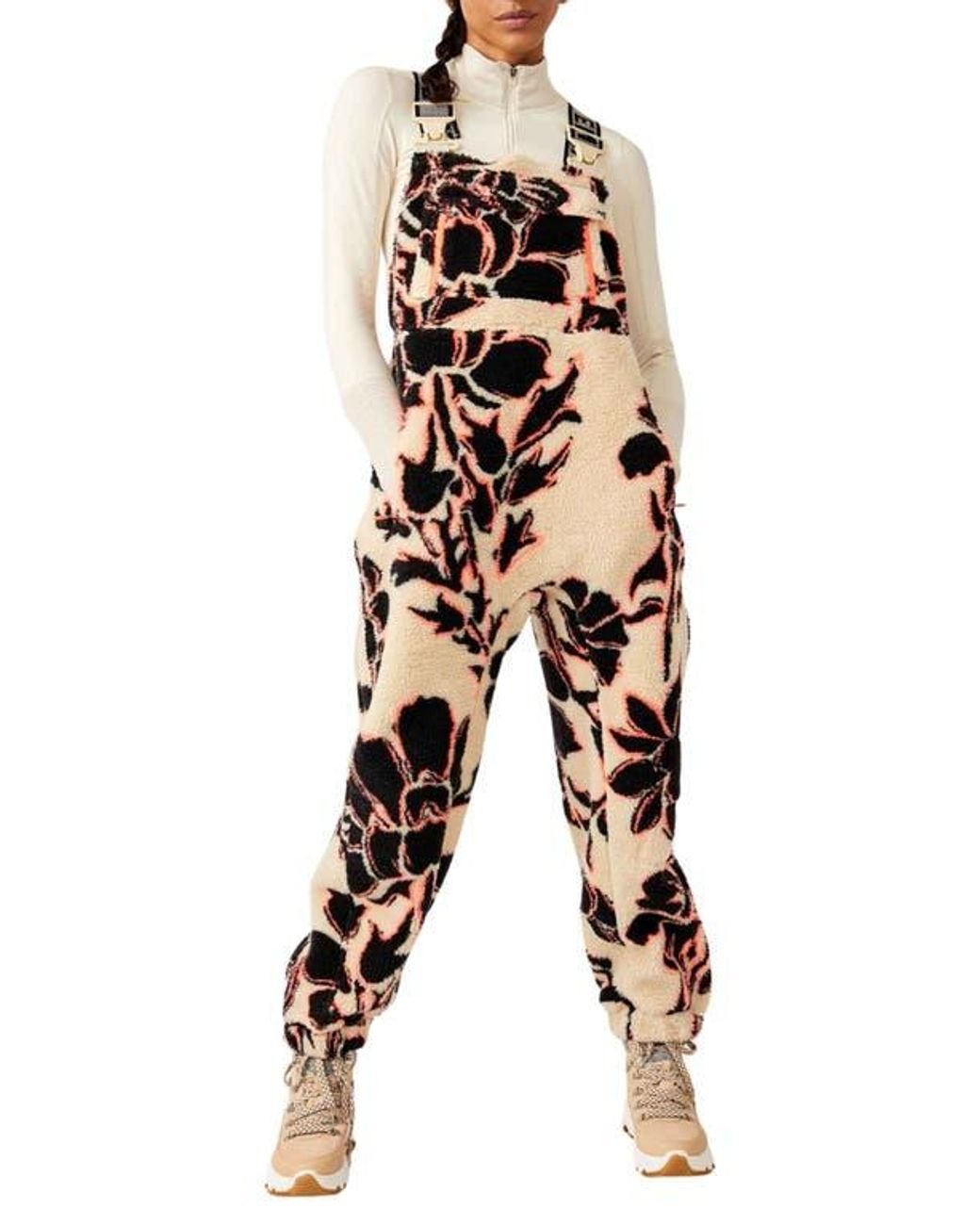 Free People Hit The Slopes Fleece Overalls in Black | Lyst