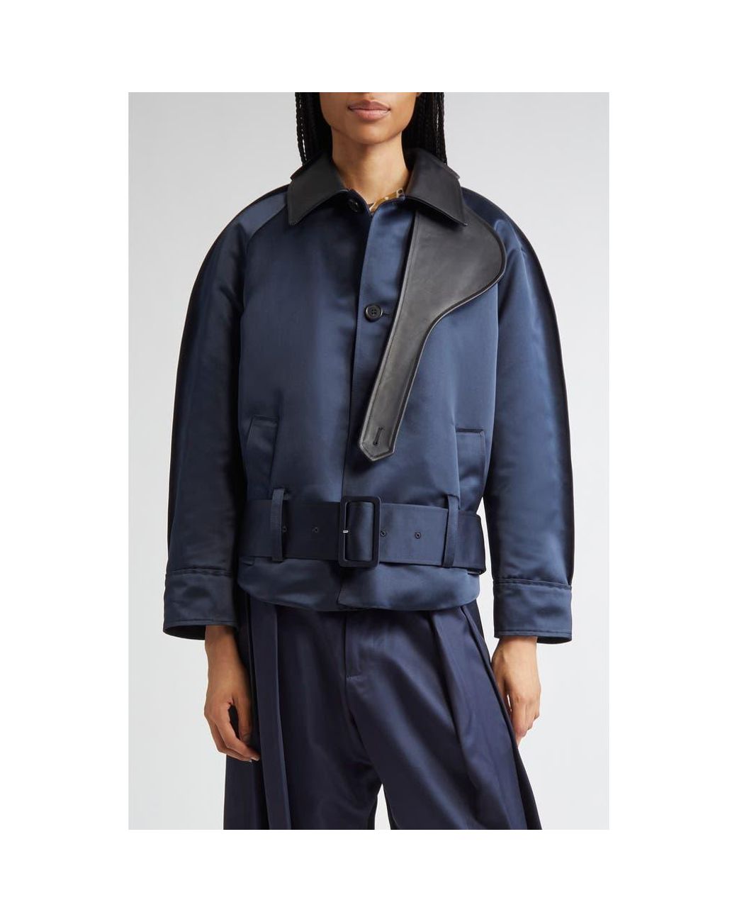 JW Anderson Duchesse Satin & Leather Jacket in Blue | Lyst