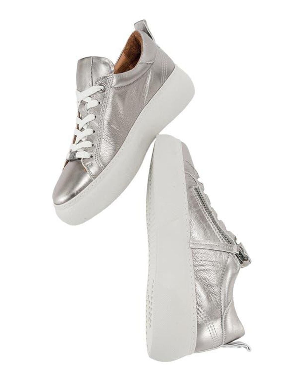 Forever & Always Shoes Allie Leather Zip Sneaker in Gray | Lyst