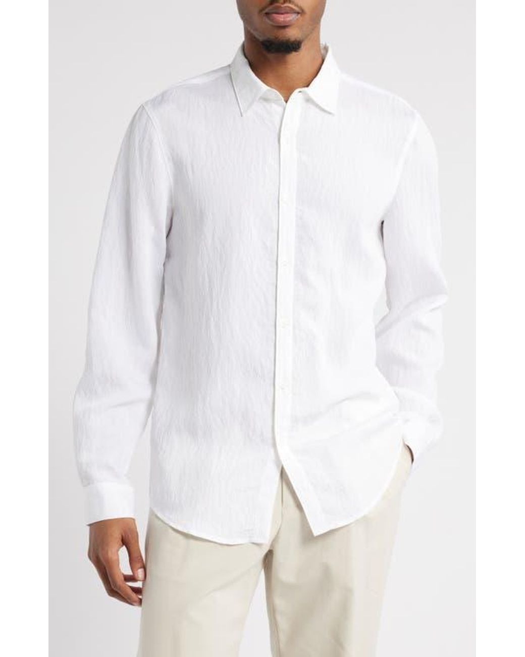 Open Edit Slim Fit Solid Textured Button-Up Shirt in White for Men | Lyst
