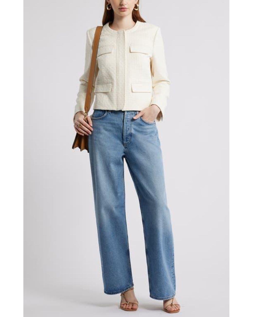 Nordstrom Collarless Jacket in White | Lyst