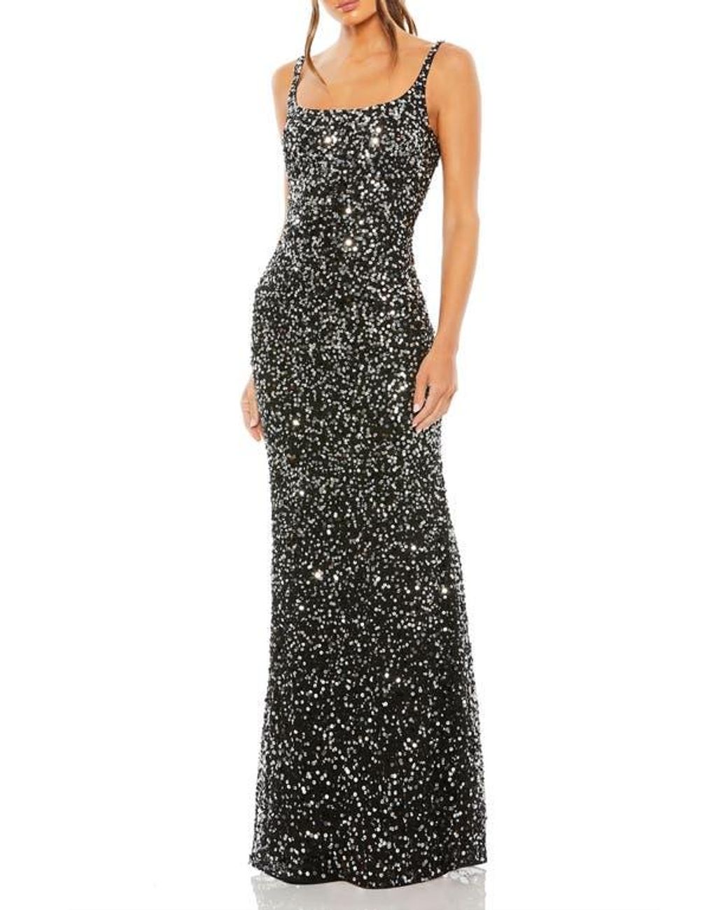 Mac Duggal Sequined Low Back Slip Gown in Black | Lyst