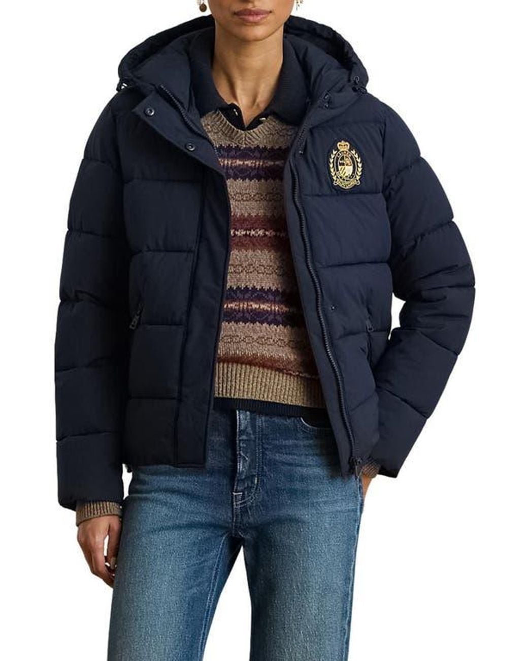 Ralph Lauren Crested Puffer Coat in Blue | Lyst