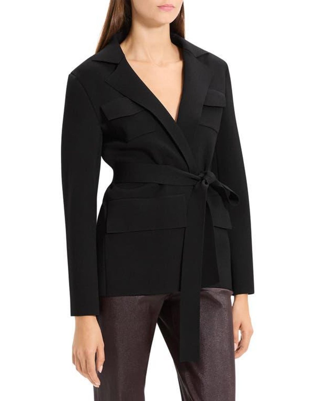 Theory Belted Knit Blazer in Black | Lyst