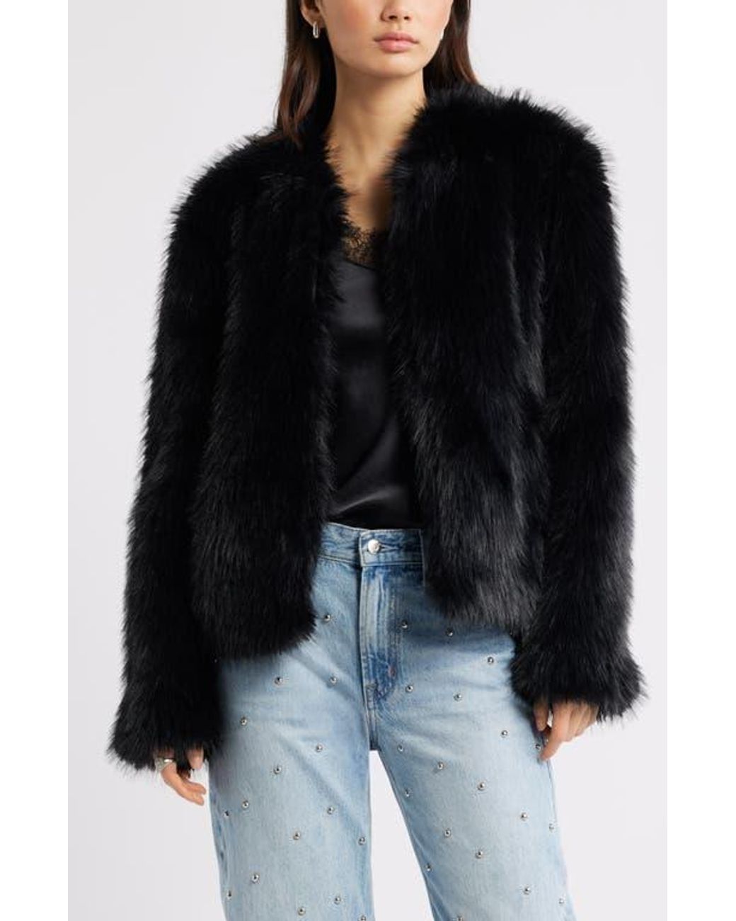 Open Edit Faux Fur Jacket in Black | Lyst