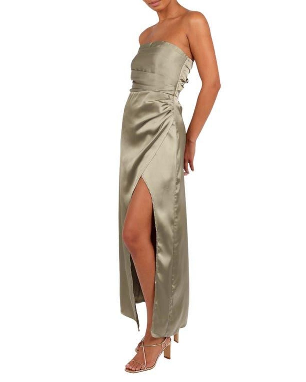 Petal & Pup Kara Strapless Stretch Satin Gown in Green | Lyst