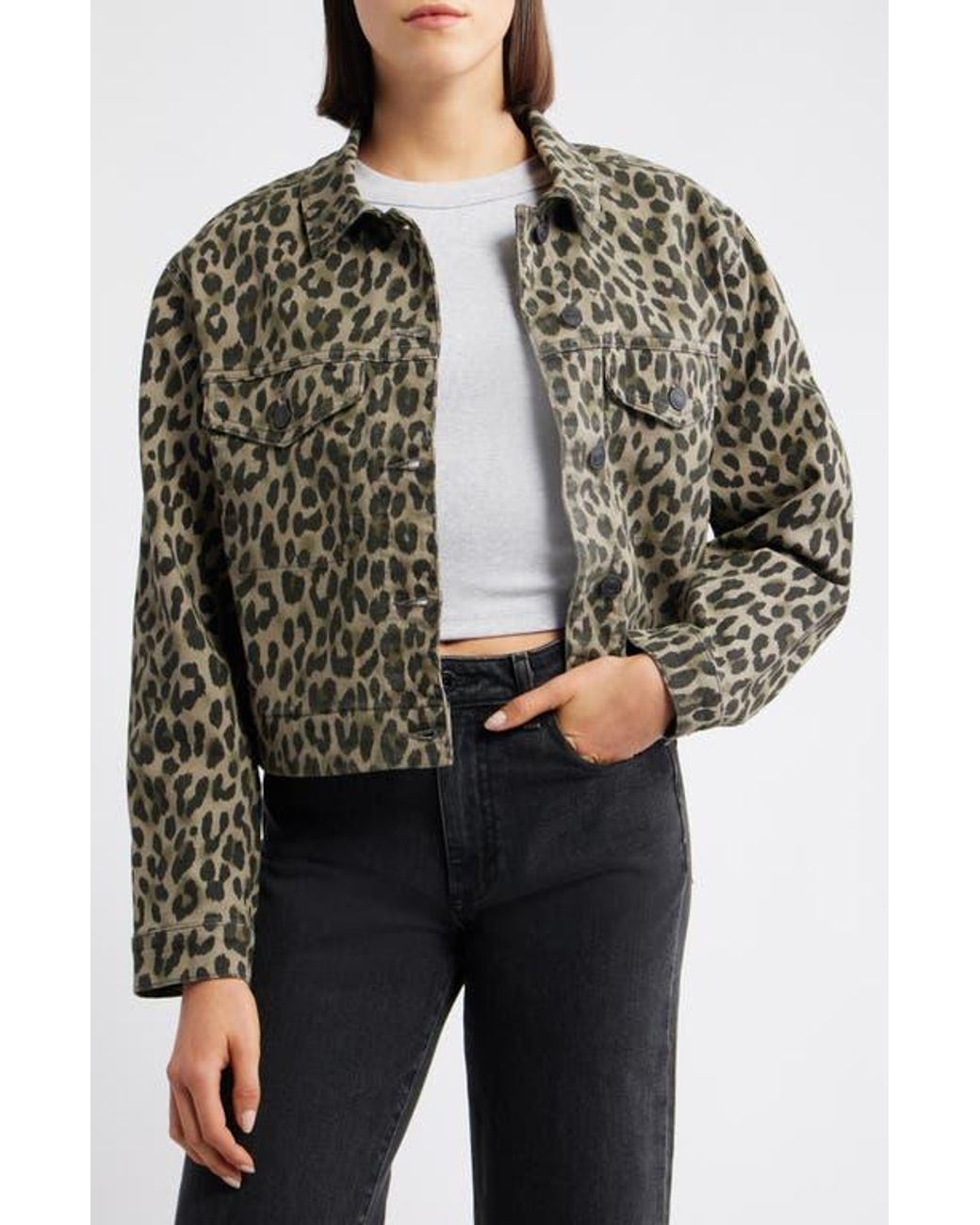 Mavi Leopard Print Denim Jacket in Black | Lyst