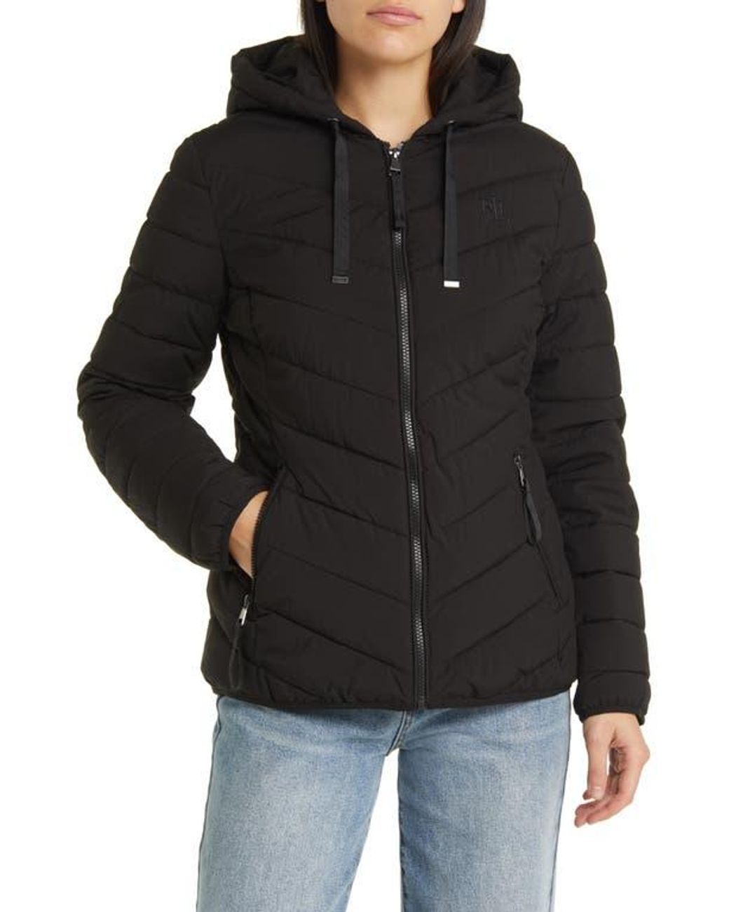 Ralph Lauren Hooded Puffer Jacket in Black | Lyst
