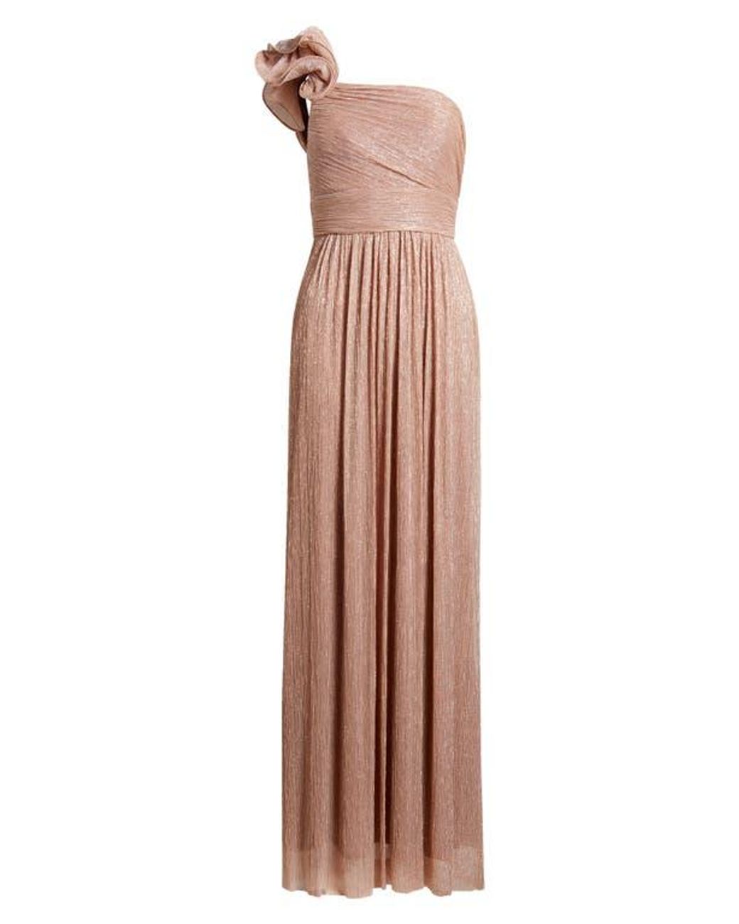 After Six Ruffle One-Shoulder Metallic Column Gown | Lyst