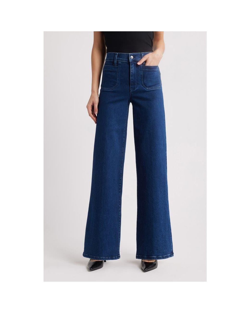 FRAME Le Slim Palazzo Patch Pocket High Waist Wide Leg Jeans in Blue | Lyst