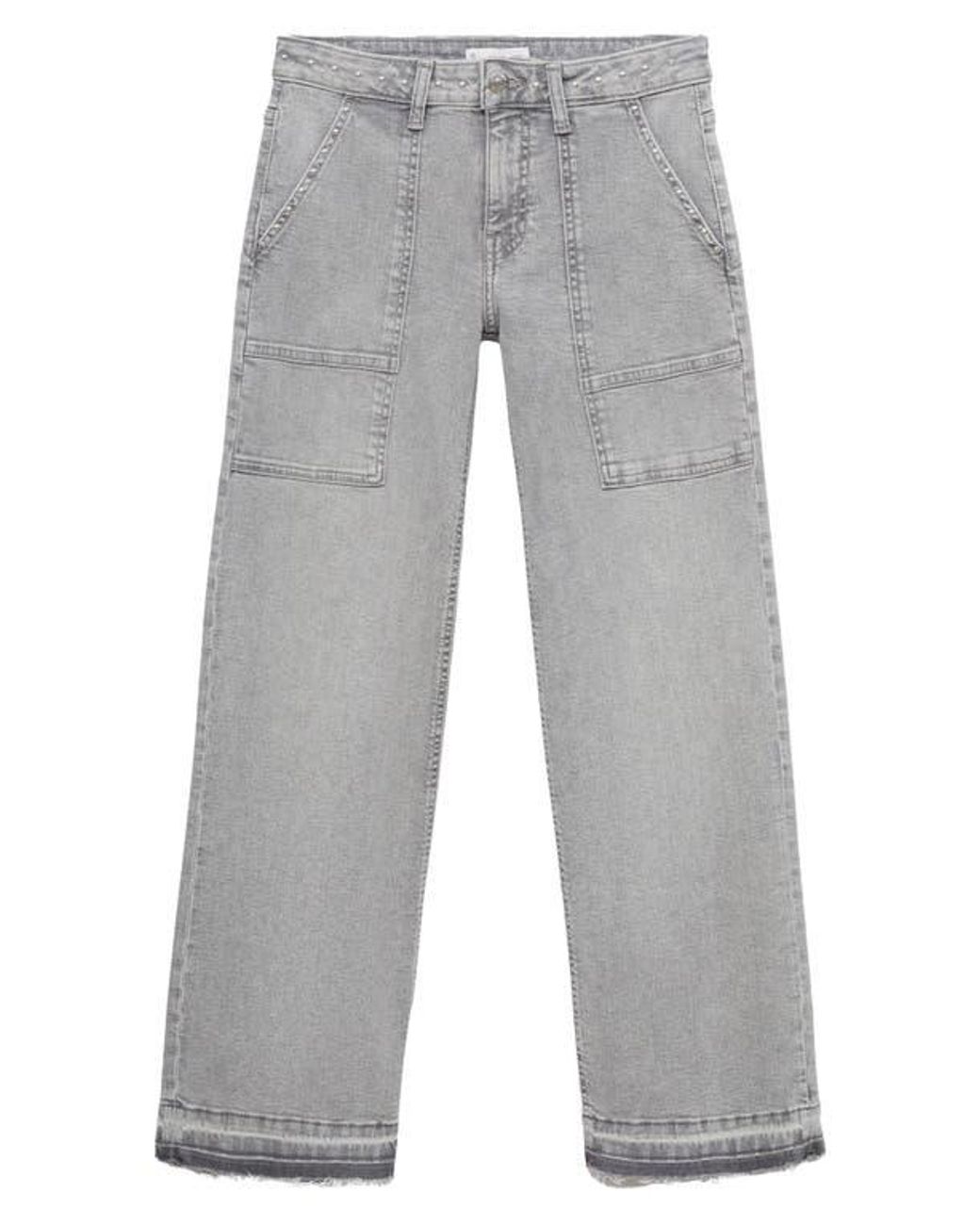 MANGO TEEN Studded Release Hem Culotte Wide Leg Jeans in Gray | Lyst