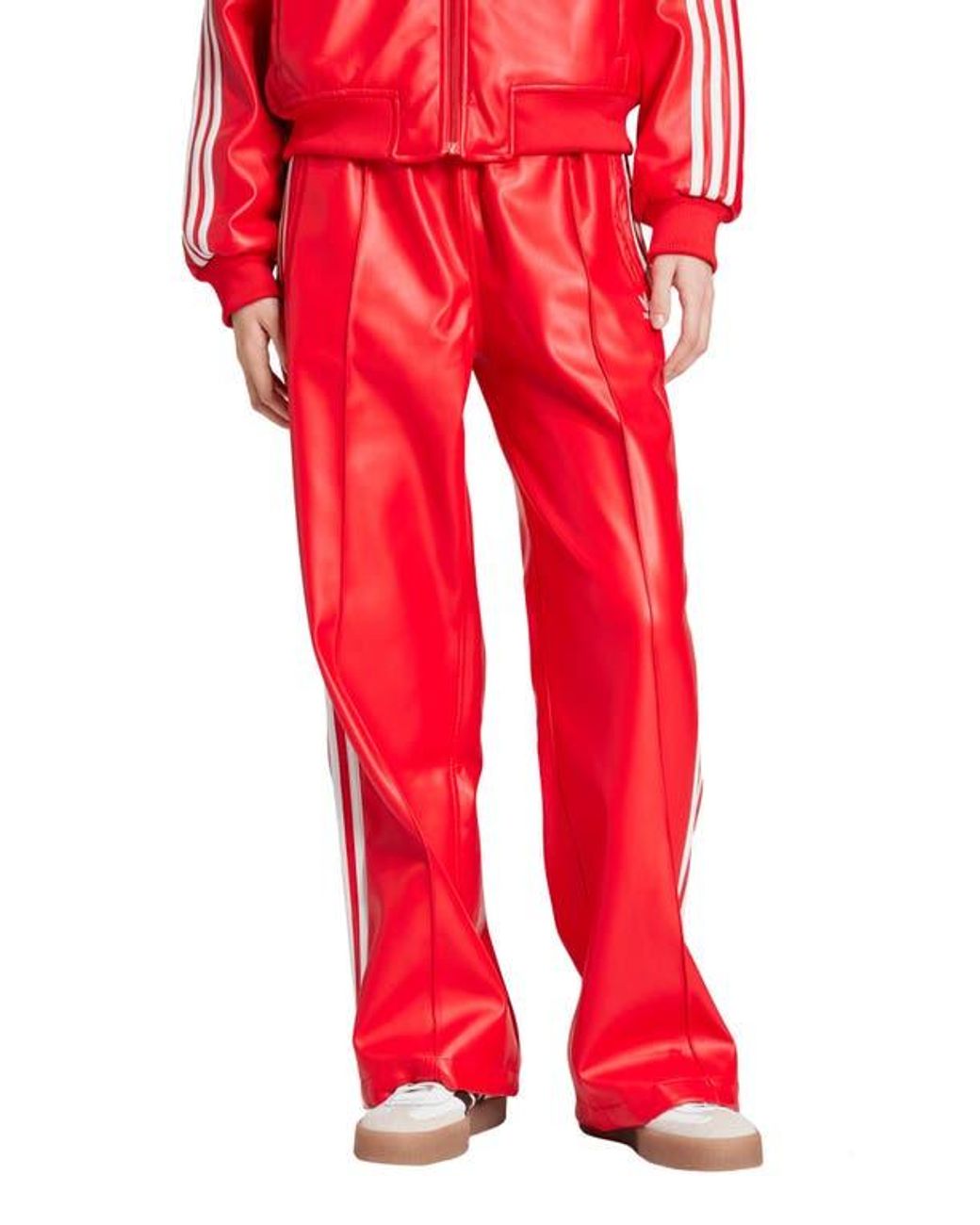 adidas Firebird Faux Leather Track Pants in Red | Lyst