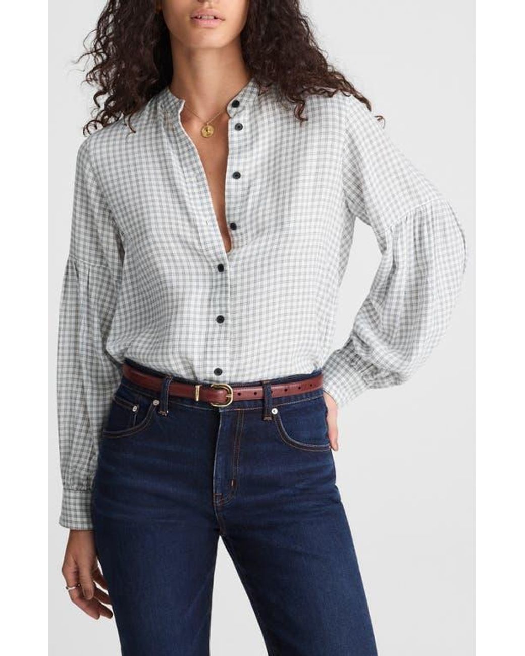 Madewell Band Collar Flannel Button-Up Shirt in Blue | Lyst