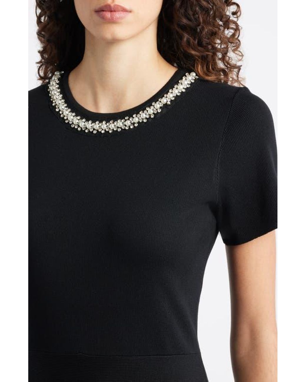 Julia Jordan Embellished Knit Fit & Flare Dress in Black | Lyst