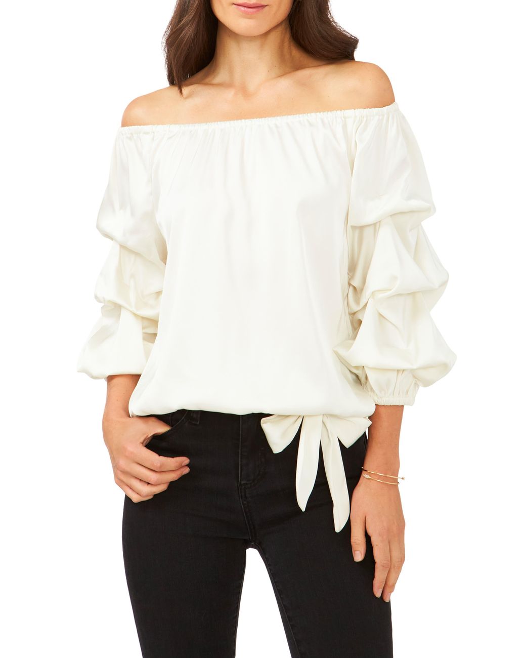Vince Camuto Bubble Sleeve Off The Shoulder Blouse In White Lyst