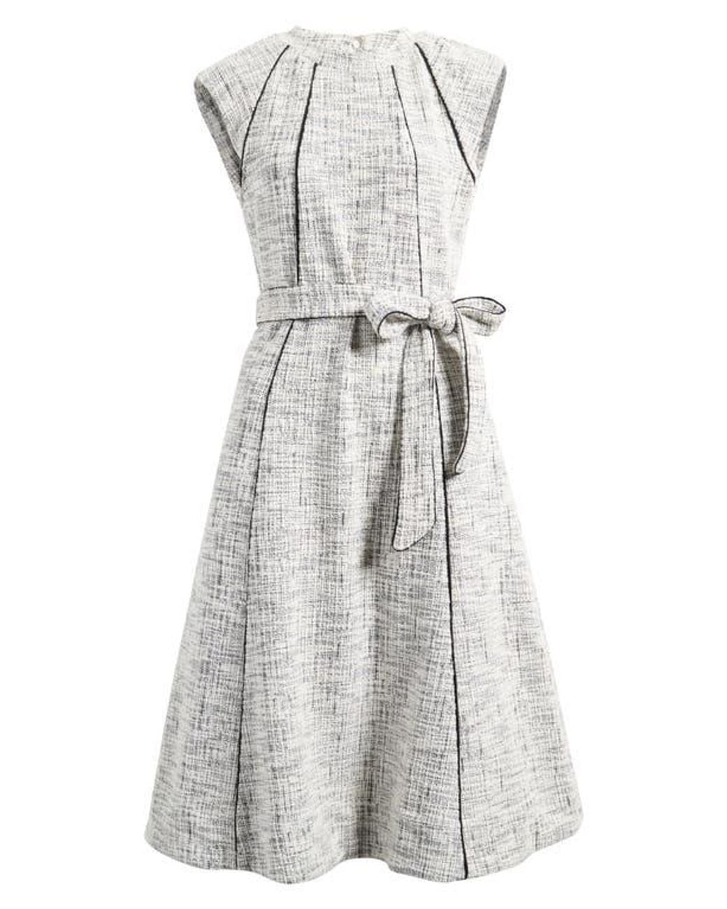Halogen® Contrast Detail Belted Midi Dress in Gray | Lyst