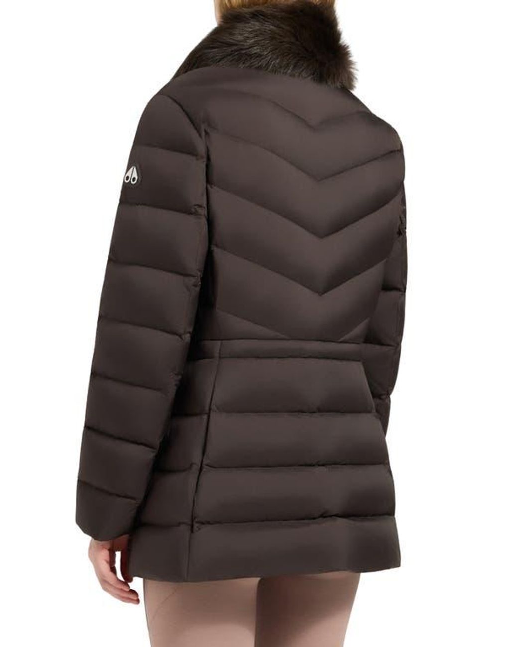 Moose Knuckles Belle Cote Genuine Shearling Collar Water Repellent 800 ...