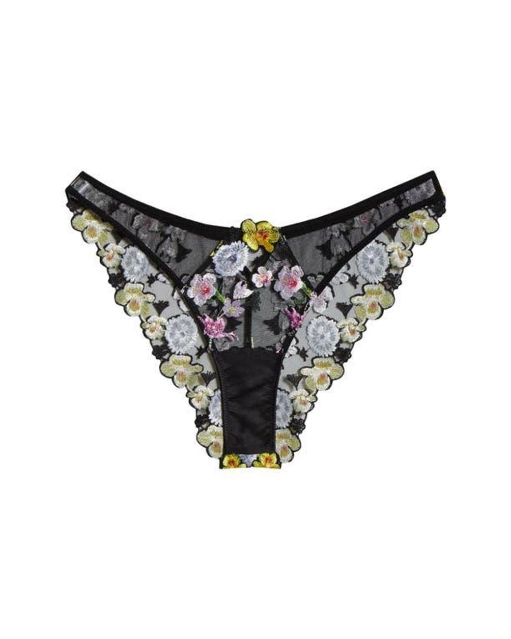 Fleur du Mal Eden Embroidered Silk Blend Bikini Briefs in Black | Lyst