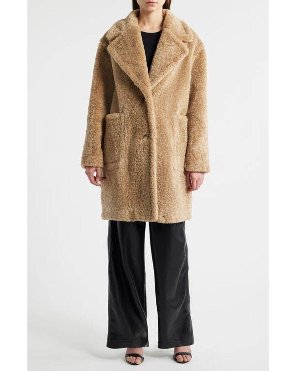 BOSS Catedy Faux Shearling Coat in Natural | Lyst
