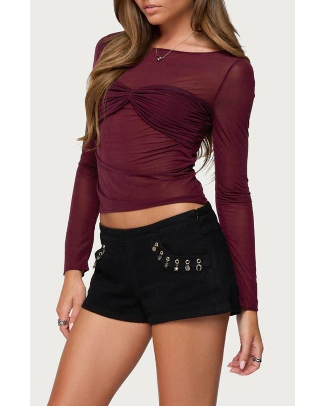 Edikted Oona Gathered Overlay Sheer Top | Lyst